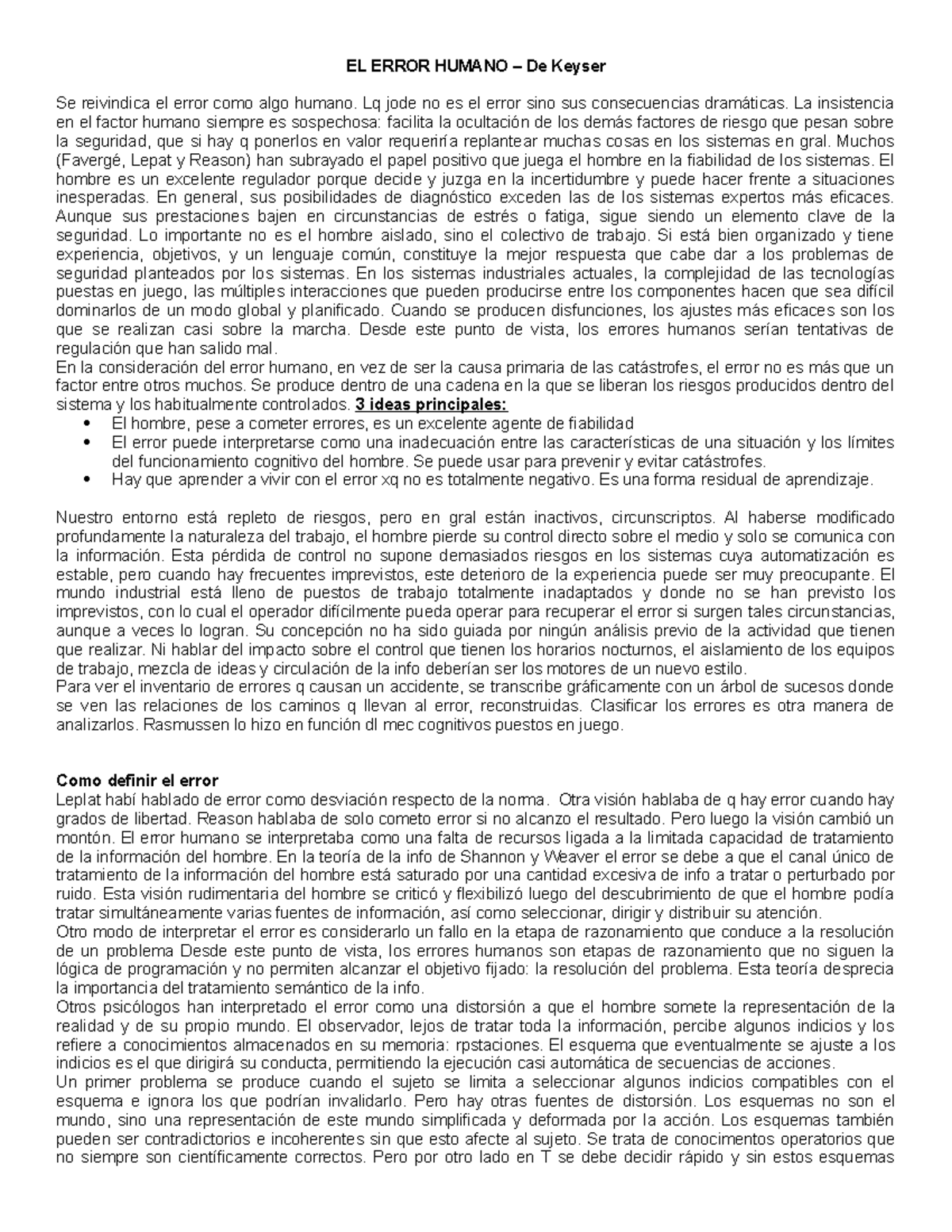 EL Error Humano De Keyser 14 - EL ERROR HUMANO – De Keyser Se ...