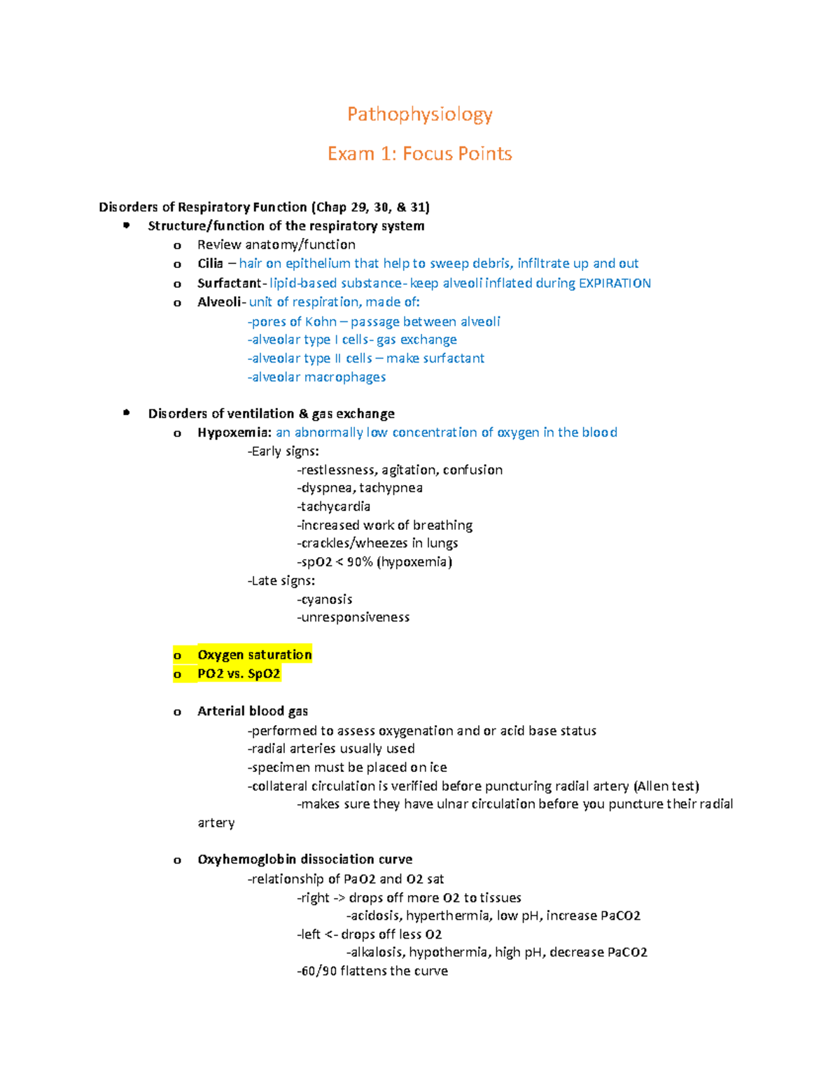 Pathophysiology Exam 1 Focus Points - Pathophysiology Exam 1: Focus ...