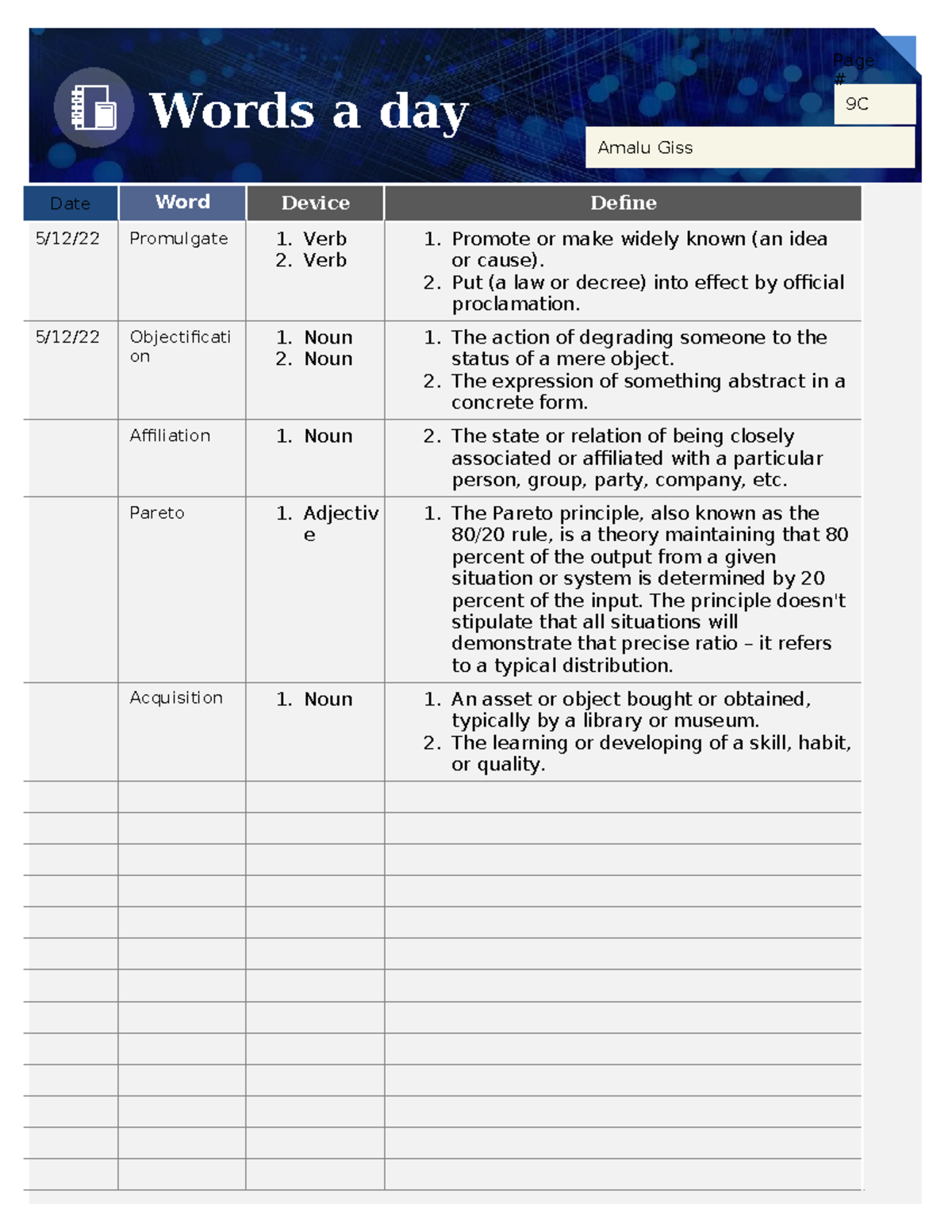 5 words a day - yzyyzy - Words a day Date Word Device Define 5/12/22 ...