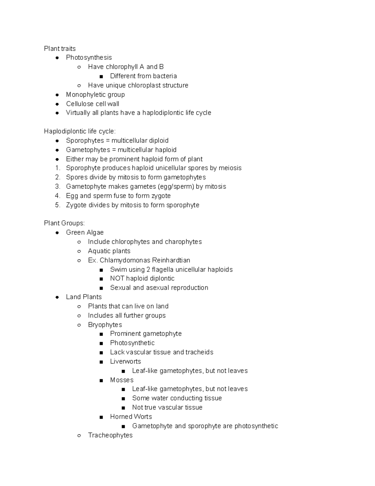 Plant Diversity - Lecture notes 6 - Plant traits Photosynthesis Have ...
