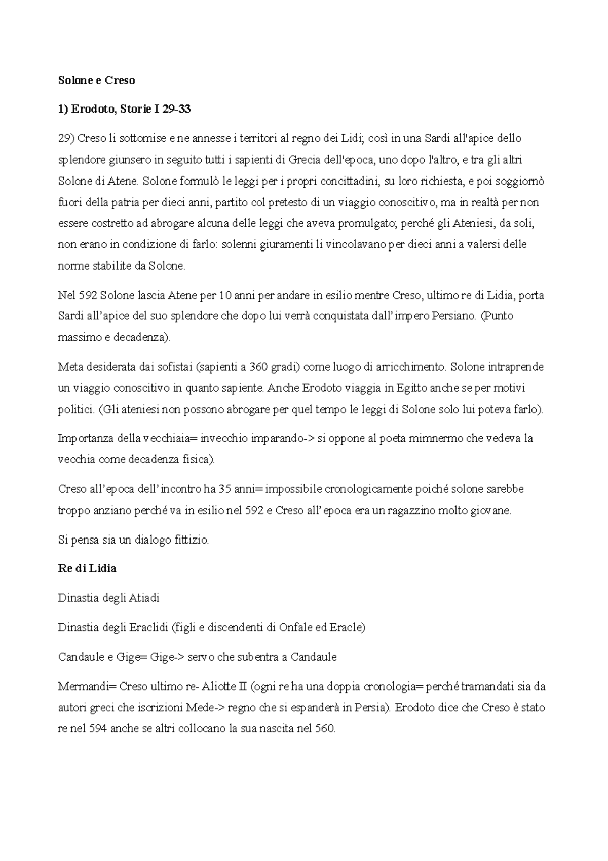 Solone e Creso - appunti storia greca - Solone e Creso Erodoto, Storie I 29- Creso li sottomise ...