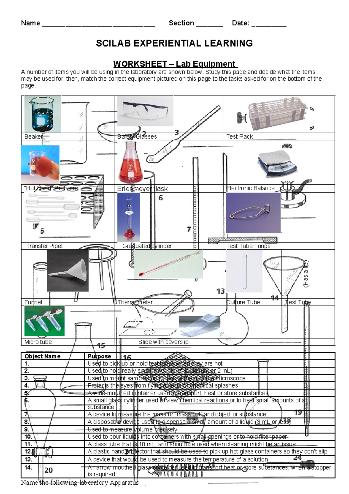 Lab Equipment Work Sheet - Name _____________________________ Section ...