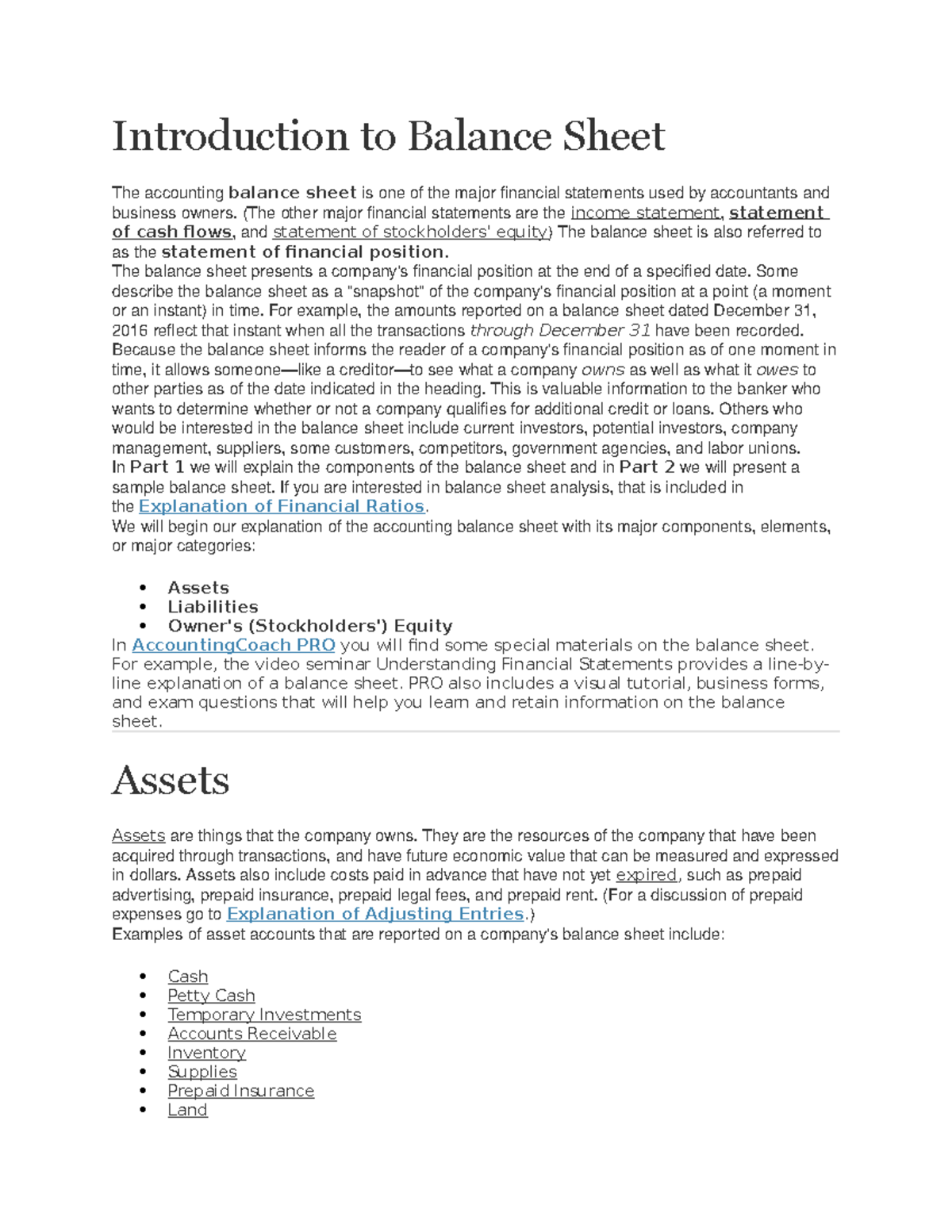8 Balance Sheet - Introduction to Balance Sheet The accounting balance ...