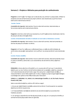 Semana 3 – Projetos e métodos para a produção do conhecimento - I - Ter ...