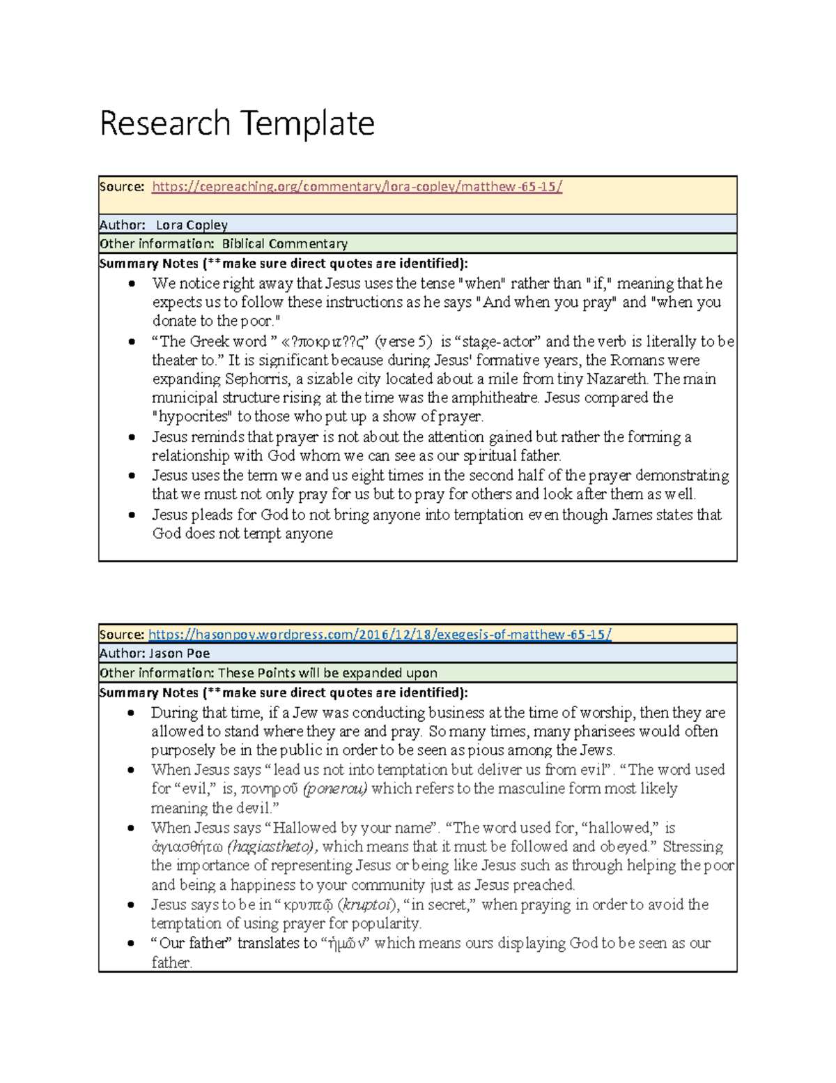 Research Template Exegesis (1) - Research Template Source: - Studocu