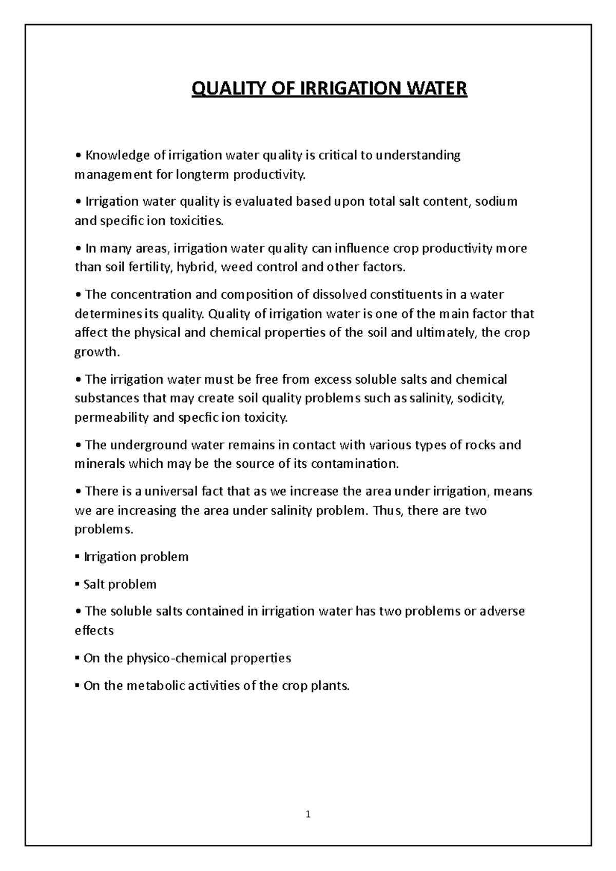 Quality OF Irrigation Water - QUALITY OF IRRIGATION WATER Knowledge of ...