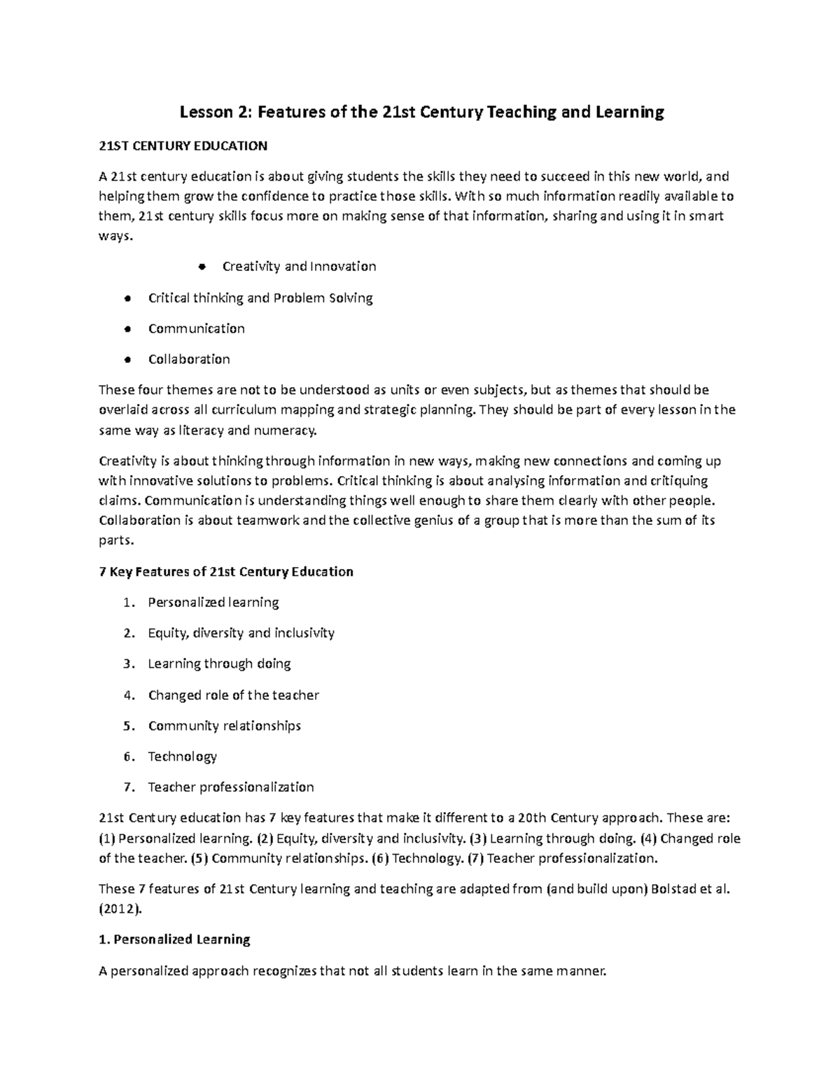 Lesson 2 Critical Attributes - Lesson 2: Features of the 21st Century ...