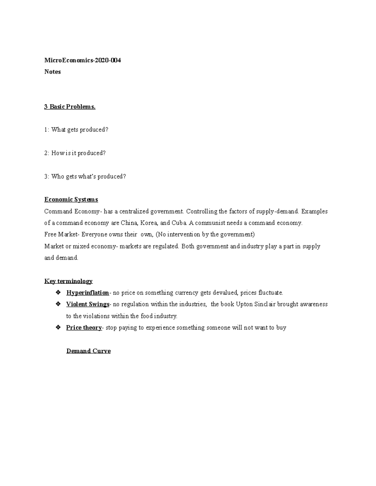 Command Economy - MicroEconomics-2020- Notes 3 Basic Problems. 1: What ...
