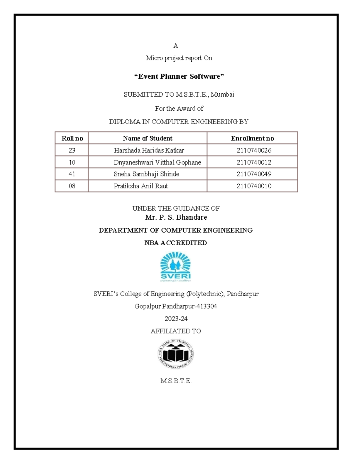 PWP project - A Micro project report On “Event Planner Software ...