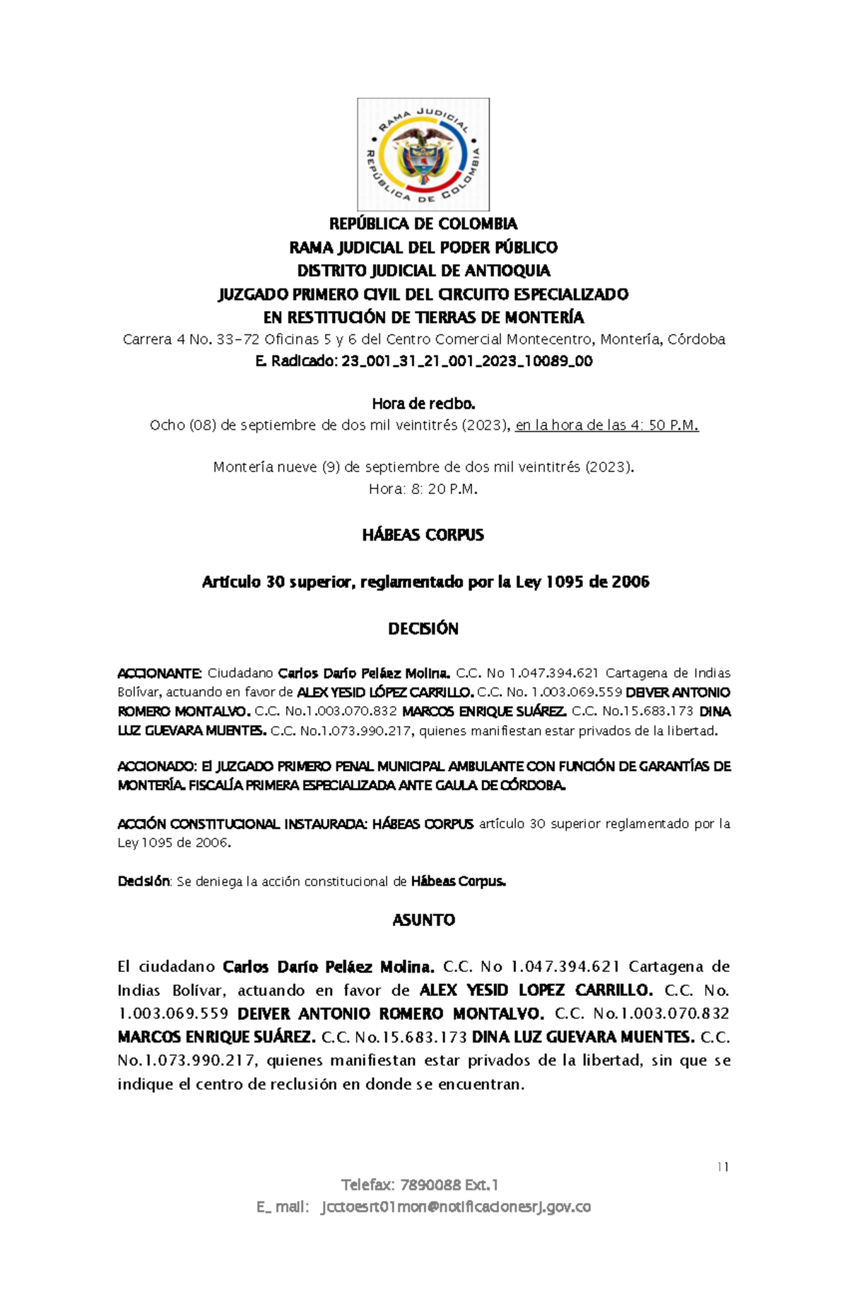 06 Autoniega - SDASD - 1 Telefax: 7890088 Ext. 1 REPÚBLICA DE COLOMBIA ...