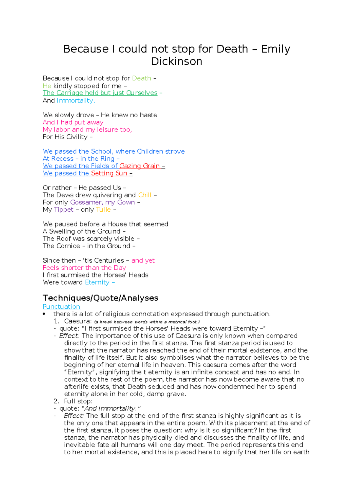 Emily dickinson 1 notes - Because I could not stop for Death – Emily ...