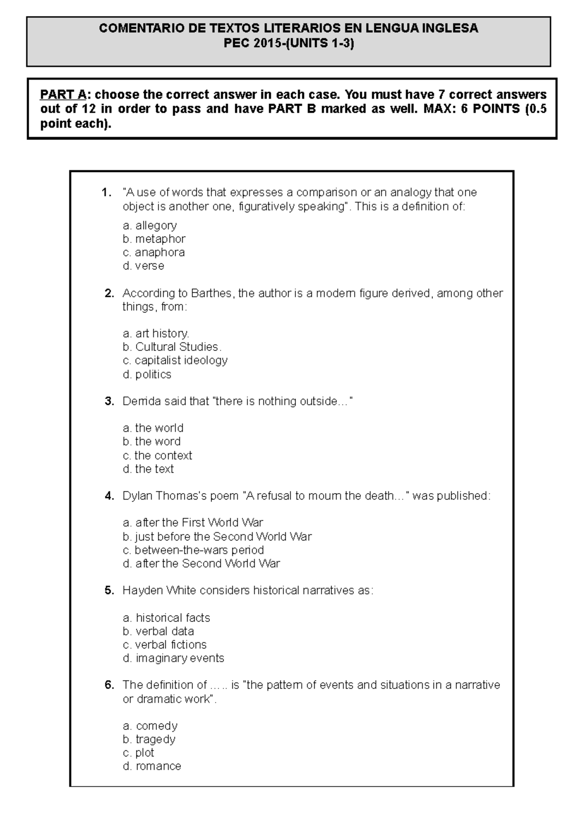 Pec, not corrected yet - PART A: choose the correct answer in each case ...