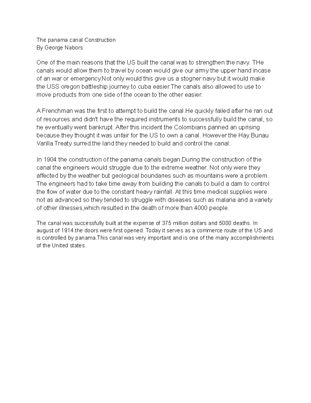 3.02 assignments - The panama canal Construction By George Nabors One ...