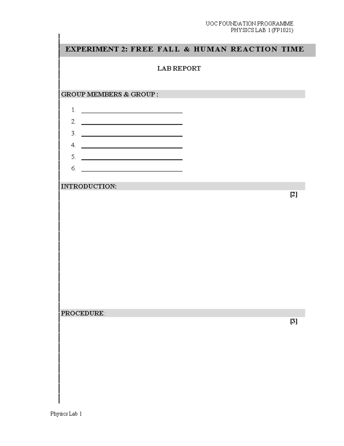 Static friction - PHYSICS LAB 1 (FP1021) EXPERIMENT 2: FREE FALL ...