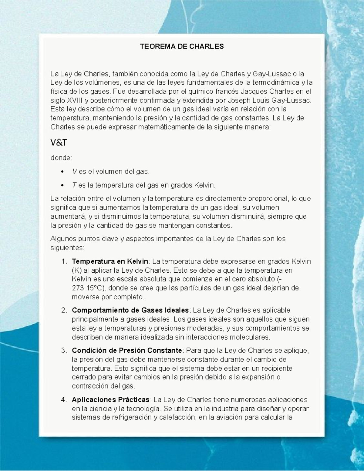 Teorema DE Charles - TEOREMA DE CHARLES La Ley de Charles, también ...