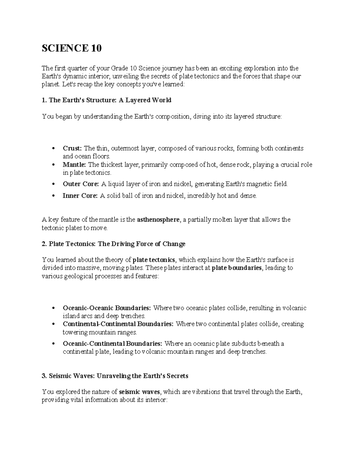 Science g10 - SCIENCE 10 The first quarter of your Grade 10 Science ...