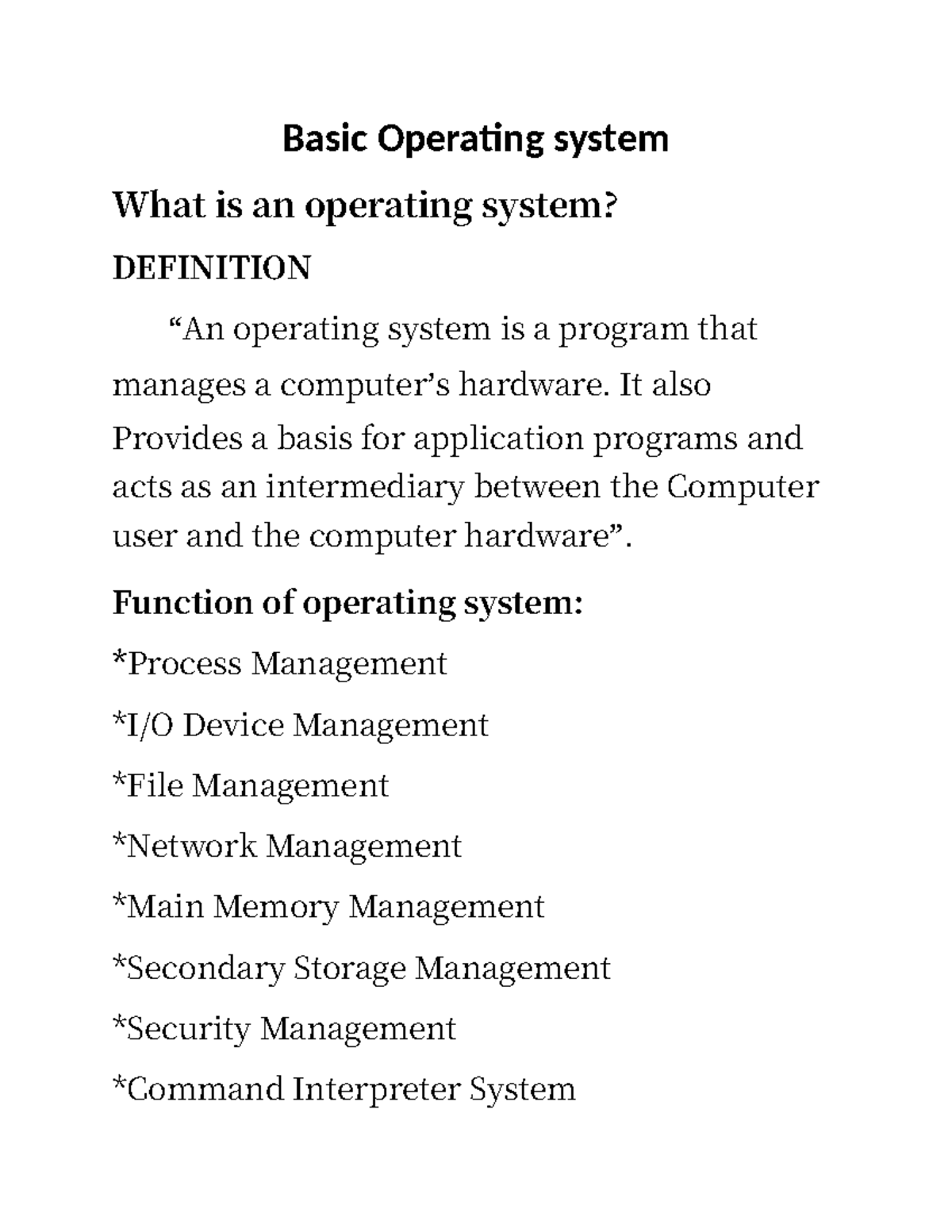Basic Operating System Unit1 Basic Operating System What Is An
