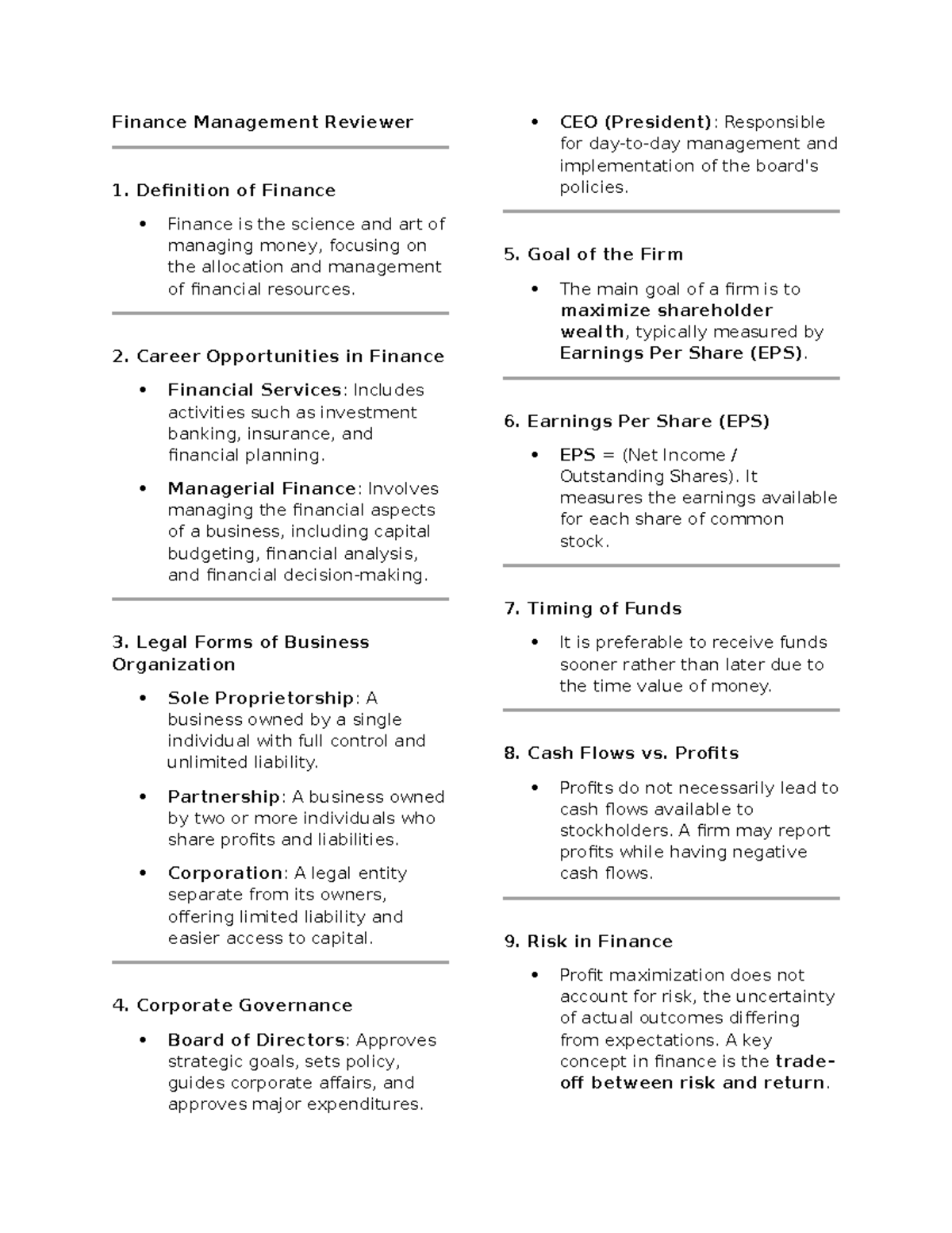 Finance-Management-Reviewer - Finance Management Reviewer 1. Definition ...