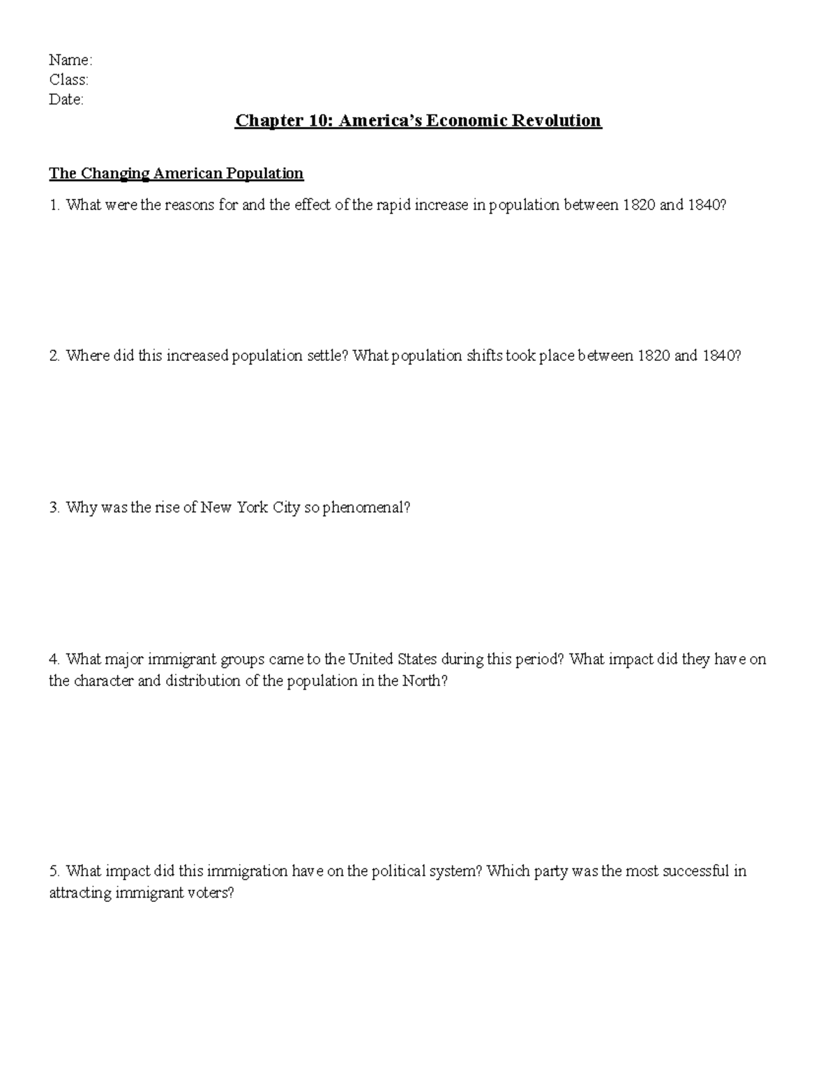 Copy of Chapter 10 Guided Reading - Name: Class: Date: Chapter 10 ...