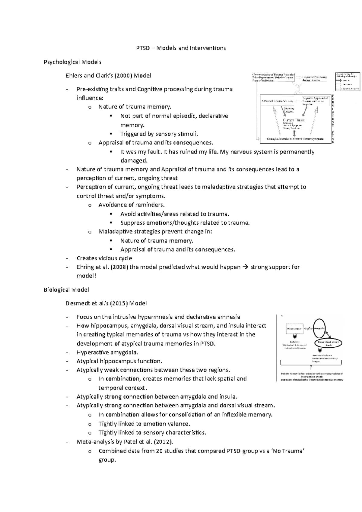 W5L1 PTSD - Lecture notes 9 - PTSD – Models and Interventions ...