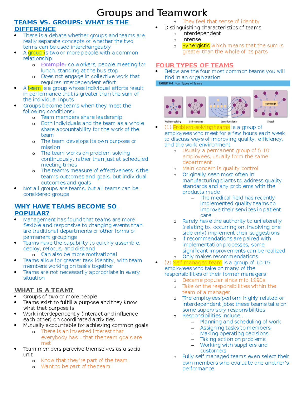 BUS 2103 - Chapter 6 - Groups and Teamwork TEAMS VS. GROUPS: WHAT IS ...