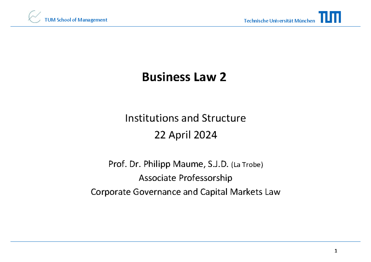 Bus Law 2 - 2 - Institutions and Structure - Business Law 2 ...