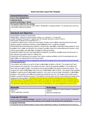 C732 Task 2 - Task 2 - Direct Instruction Lesson Plan Template General ...