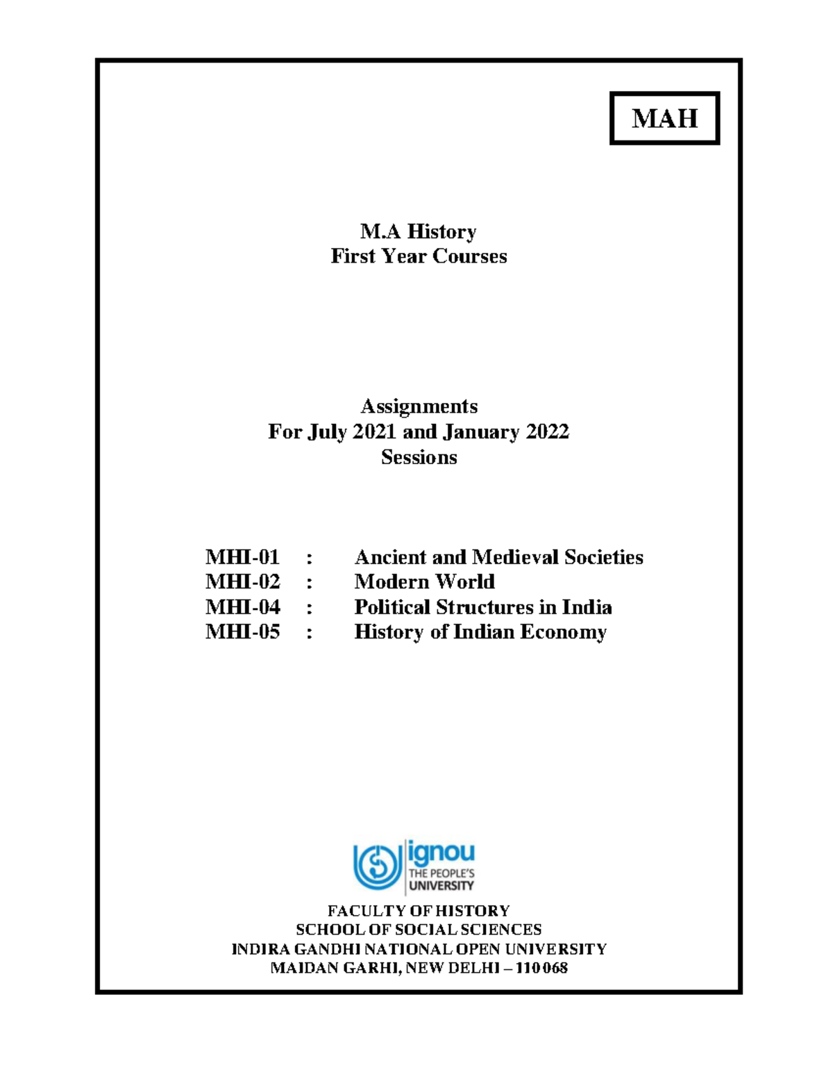 MHI 1st Year 2021-22 English - M History First Year Courses Assignments ...