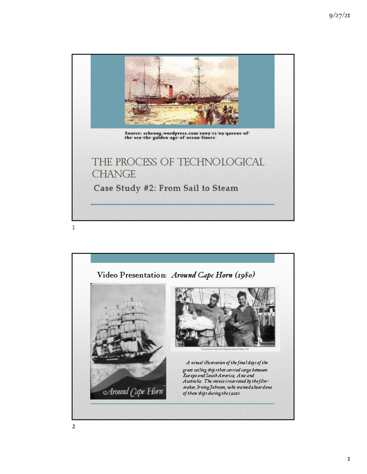 3 - 339 Sail to Steam Handout 2021 - The Process of Technological Change Case Study #2: From ...
