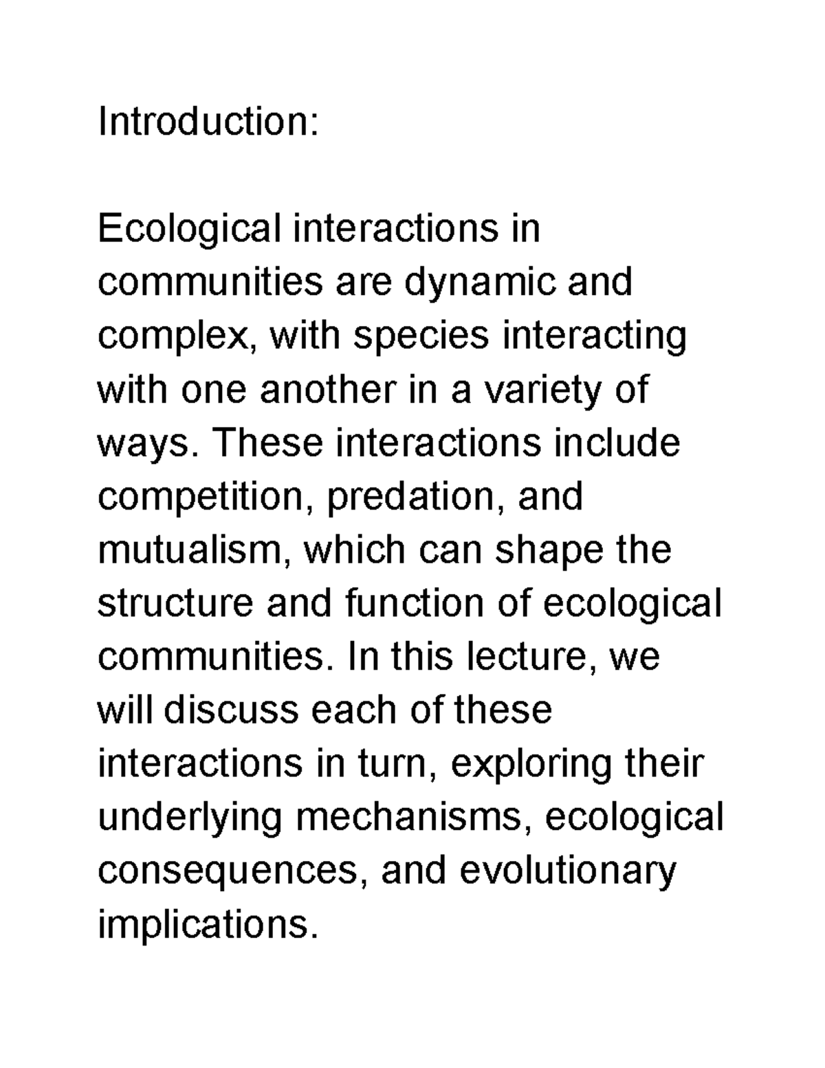 Lecture notes- Ecological Interactions in Communities Competition ...