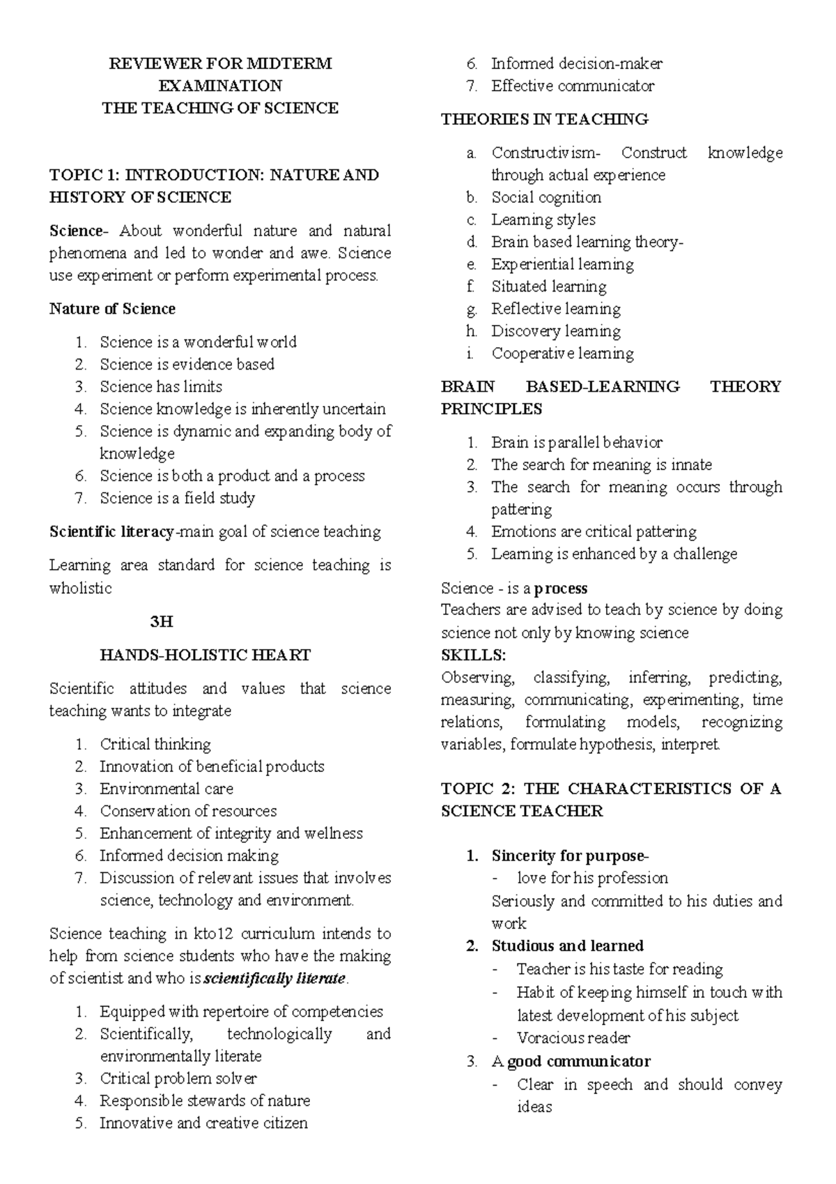 Reviewer FOR Midterm Examination-THE Teaching OF Science - REVIEWER FOR ...