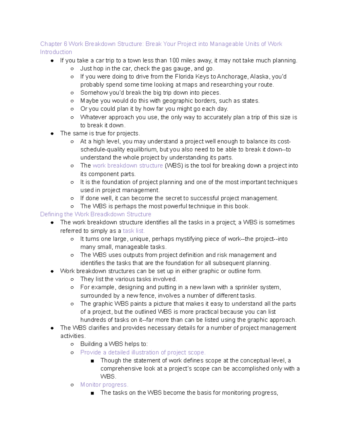 Module 4 Reading 1 - Chapter 6 Work Breakdown Structure: Break Your Project into Manageable ...