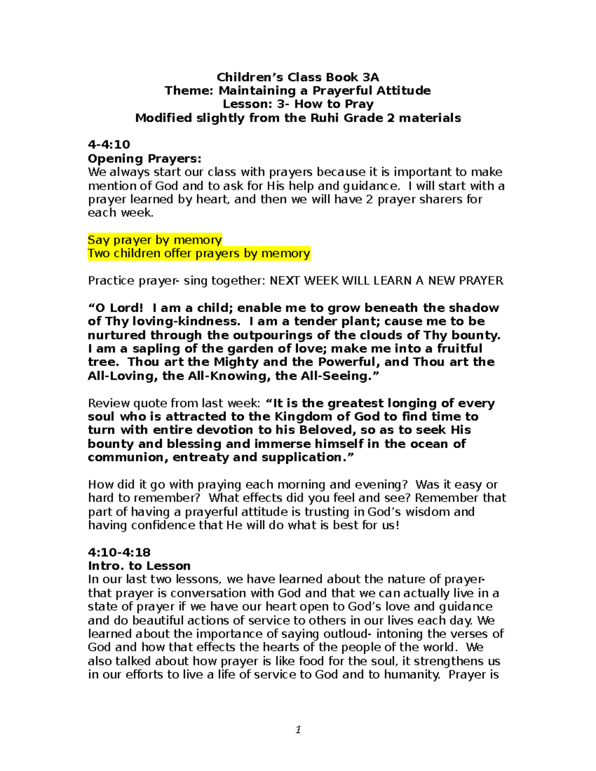 Ccg2 prayer lesson 3 2 - Rouhi class - Children’s Class Book 3A Theme ...