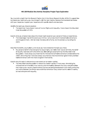 HIS 100 Module Five Activity Template - Identify the topic you chose to ...