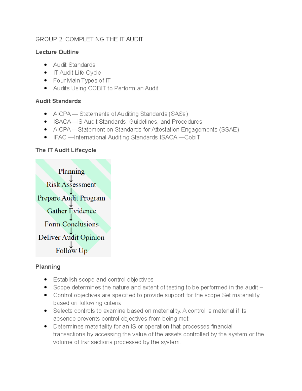 Computer Information - GROUP 2: COMPLETING THE IT AUDIT Lecture Outline ...