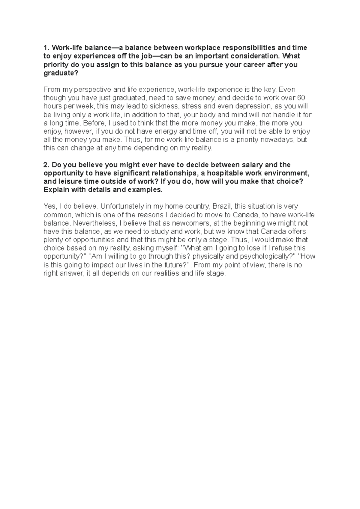 Work-life balance - assignment - Work-life balance—a balance between ...