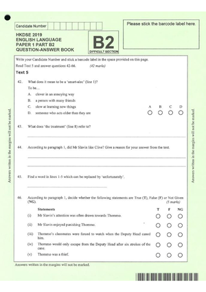 2019 DSE Eng Paper 1 A Reading Passages - 7665 - Studocu