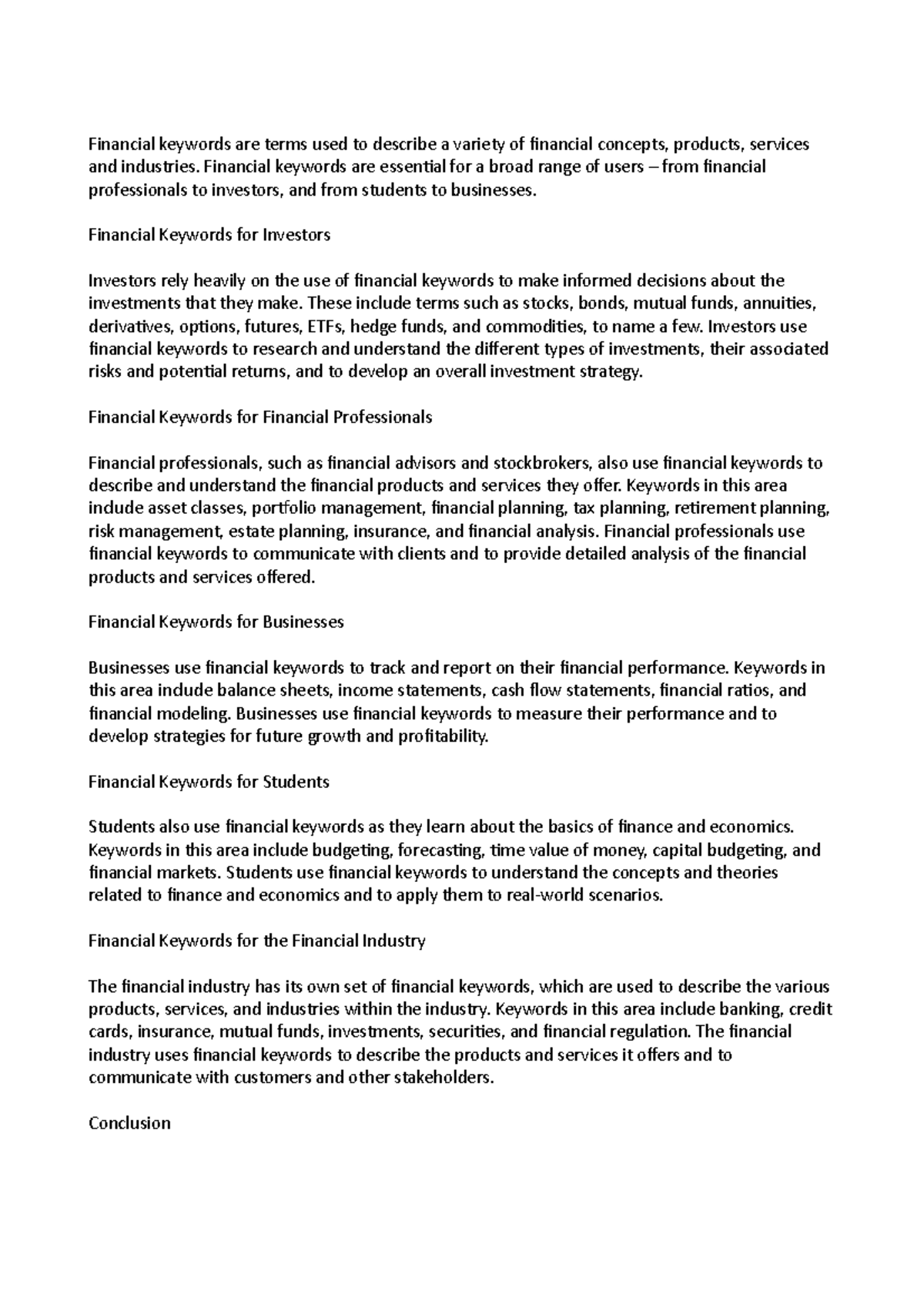 Finance keywords - Financial keywords are terms used to describe a ...