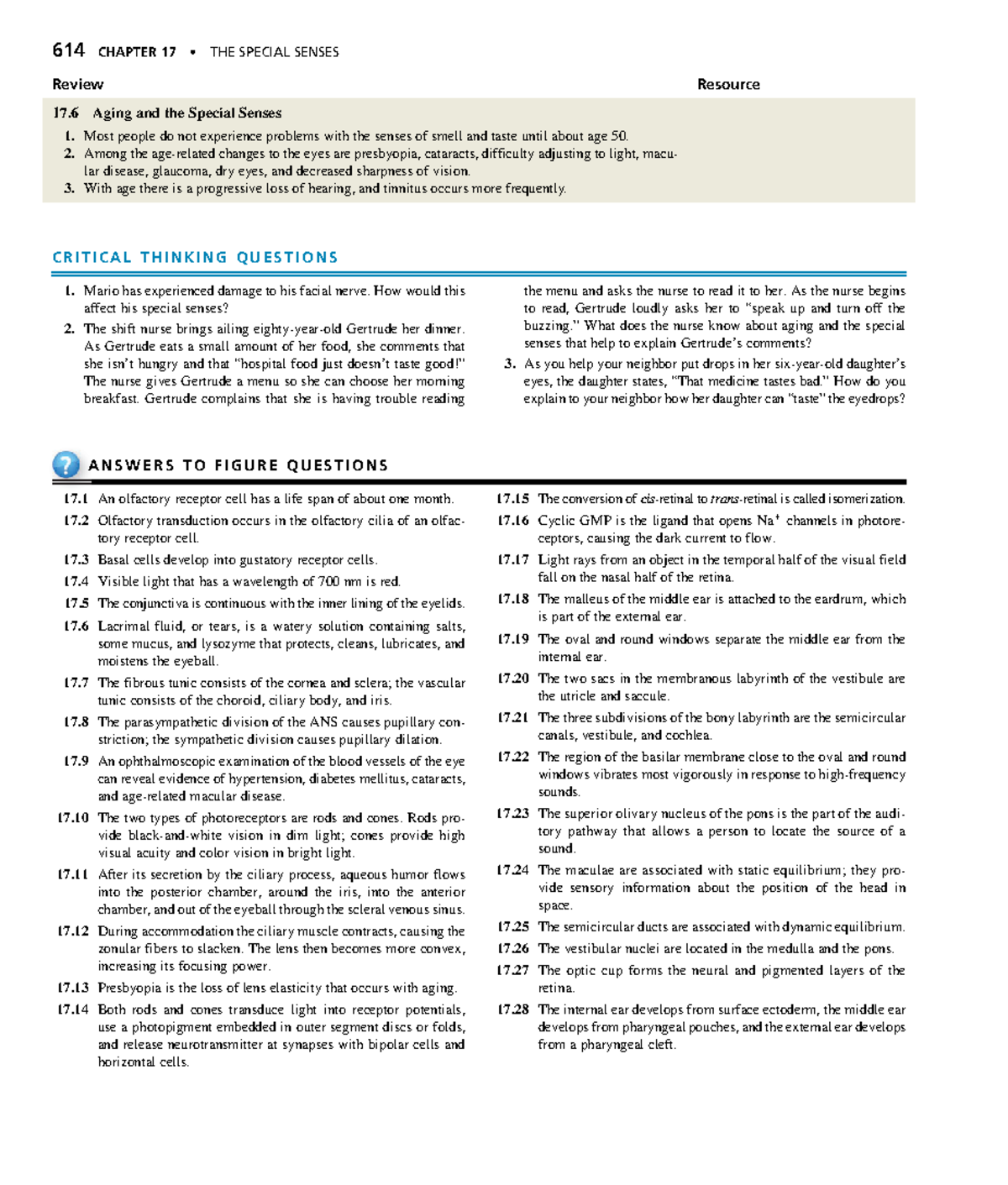 Anatomyand Physiology-216 - 614 CHAPTER 17 • THE SPECIAL SENSES Review ...