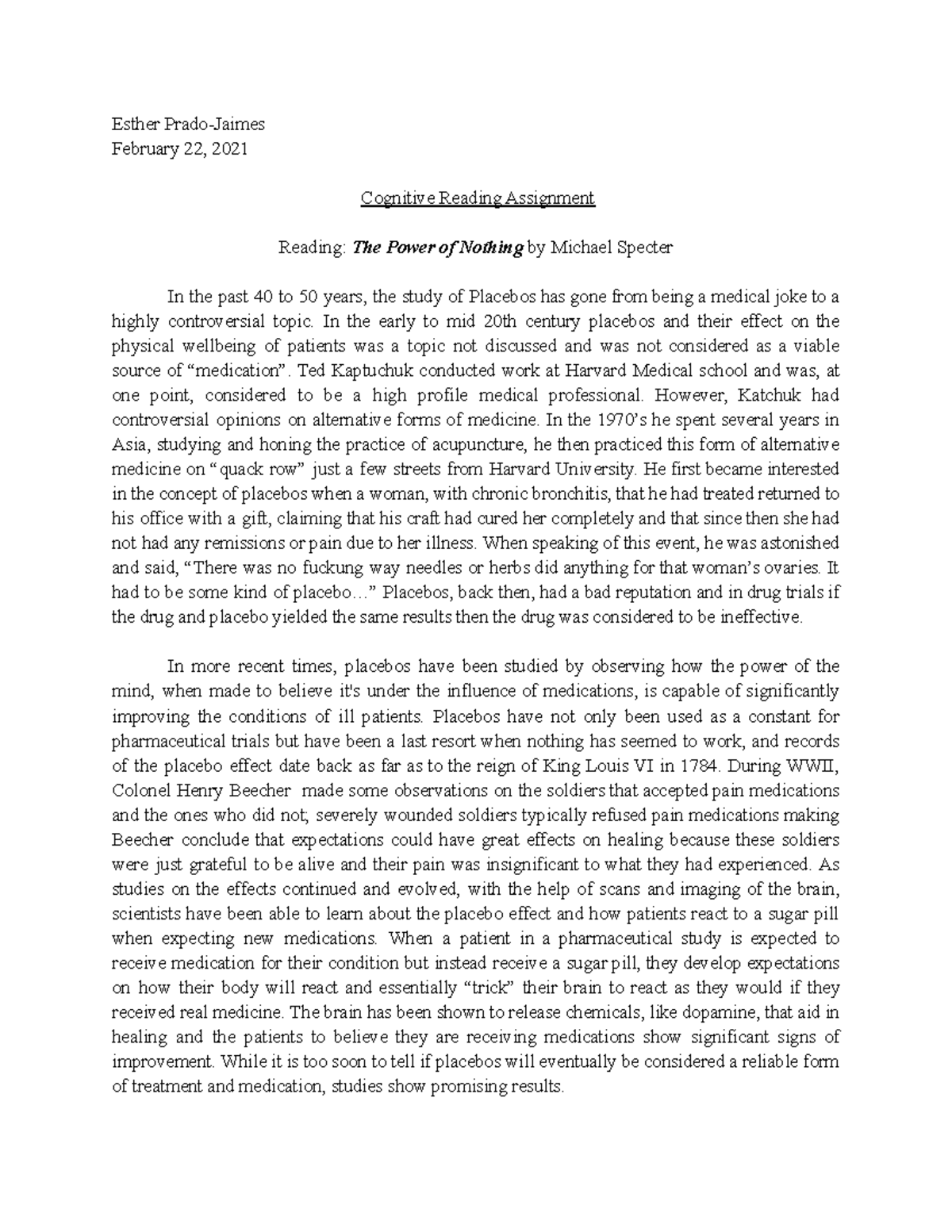 The Power of Nothing by Michael Specter Summary - Esther Prado-Jaimes ...