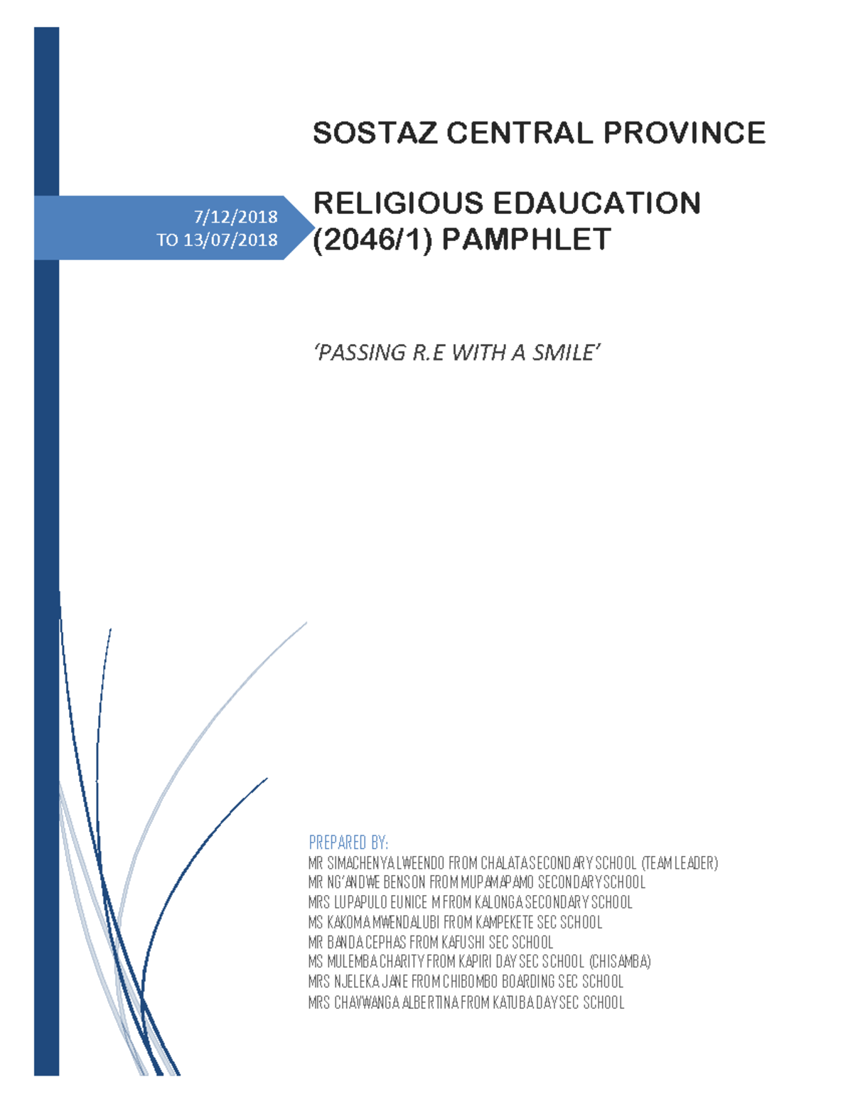 Religious Education Notes G12 - 7/12/ TO 13/07/ SOSTAZ CENTRAL PROVINCE ...