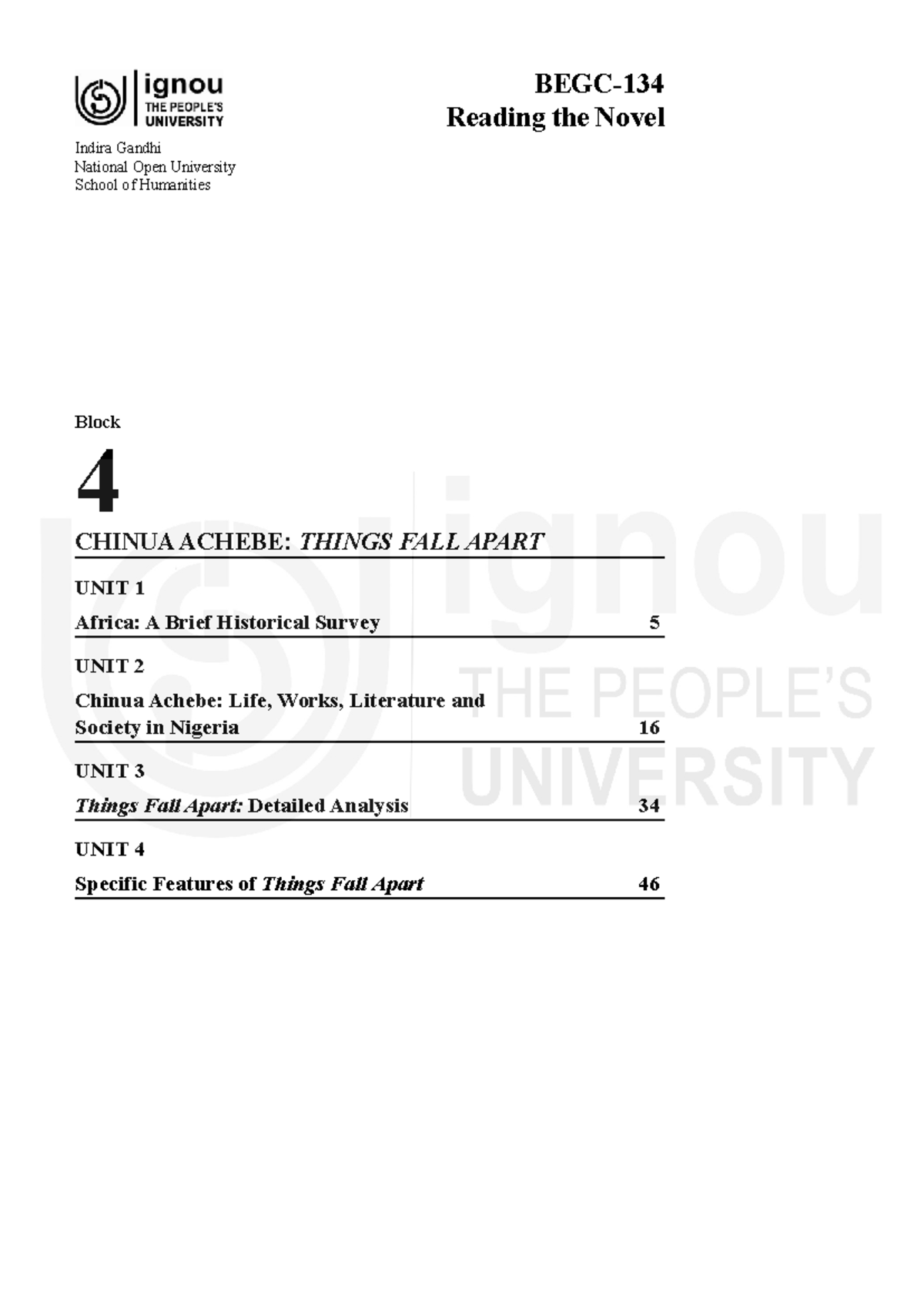 Ignou Things Fall Apart - BEGC- Reading the Novel Block 4 CHINUA ACHEBE ...