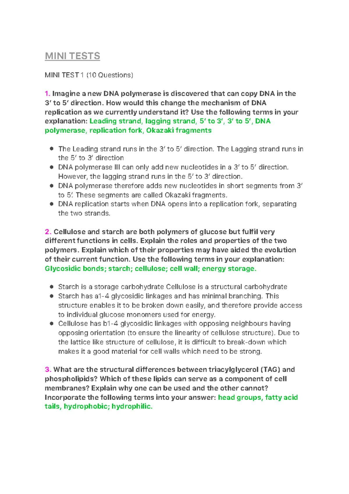 MINI Tests - Some examples of mini test questions and answers - MINI ...