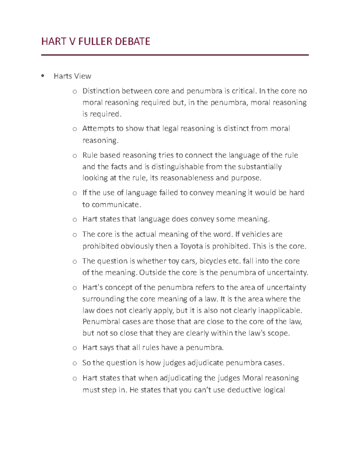 HART V Fuller Debate - HART V FULLER DEBATE Harts View o Distinction ...