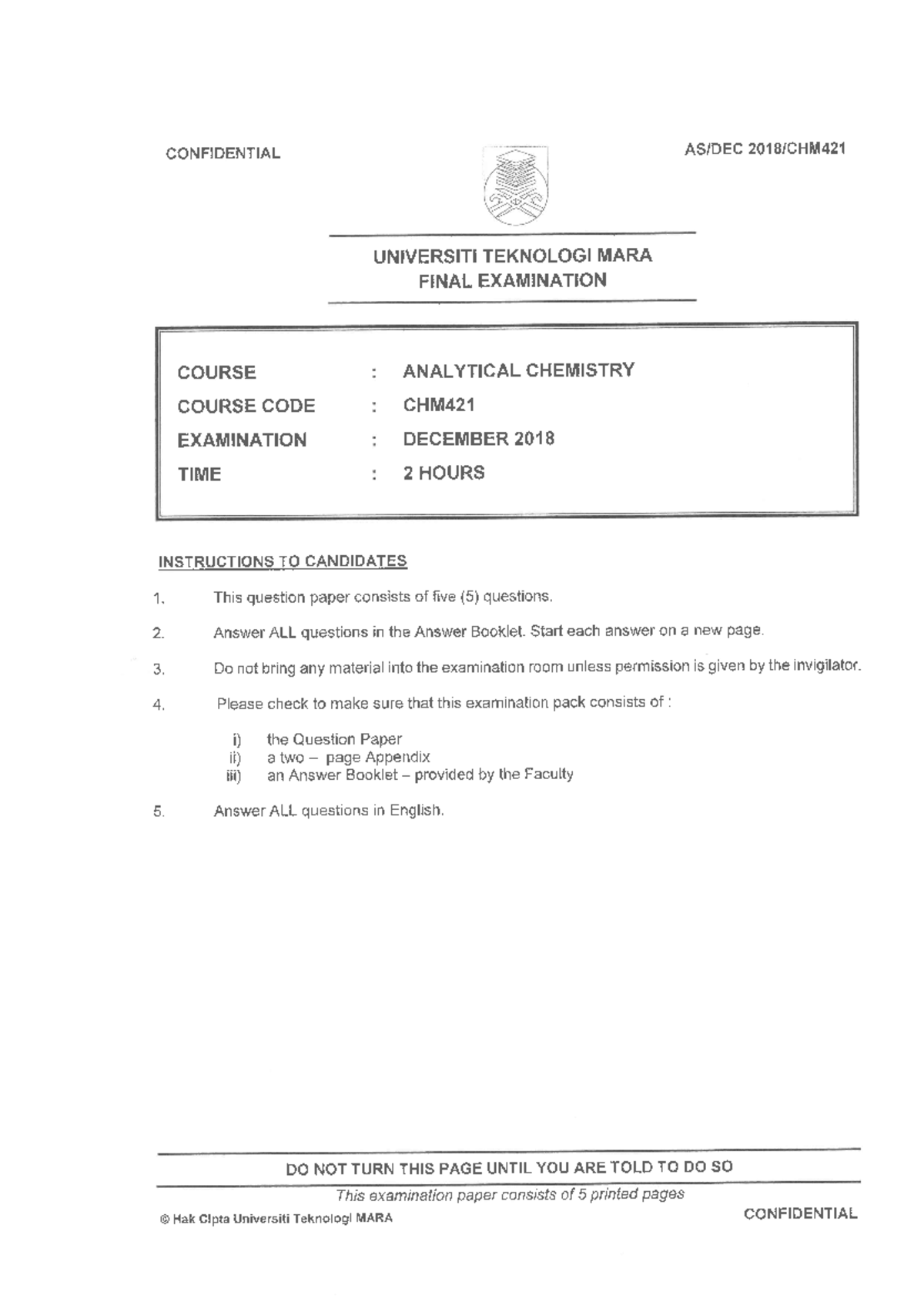 Faculty Applied Sciences 2019 Session 1 - Degree CHM421 - Analytical Chemistry - Studocu