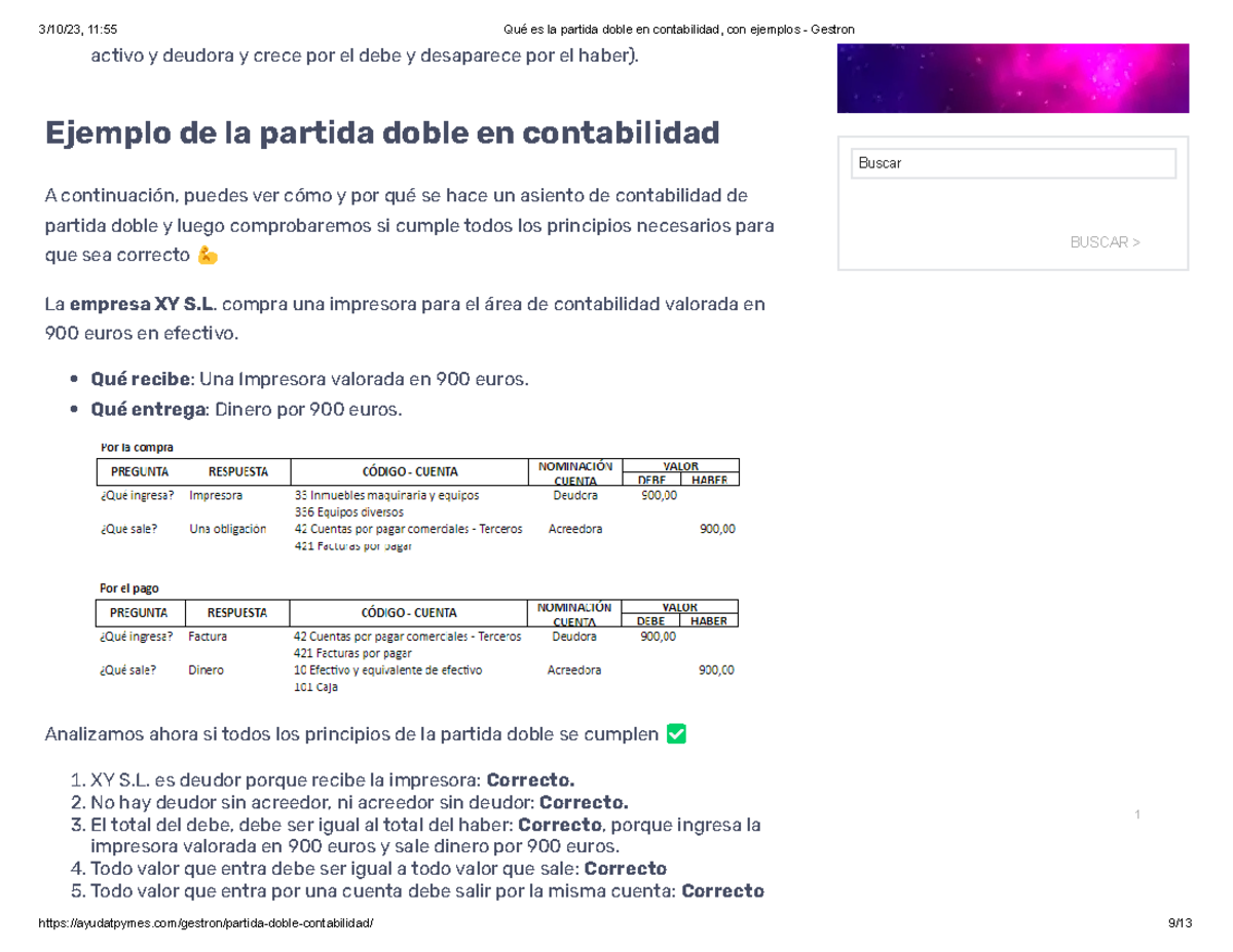 Qué es la partida doble en contabilidad, con ejemplos - Gestron - 3/10/23, 11:55 Qué es la ...