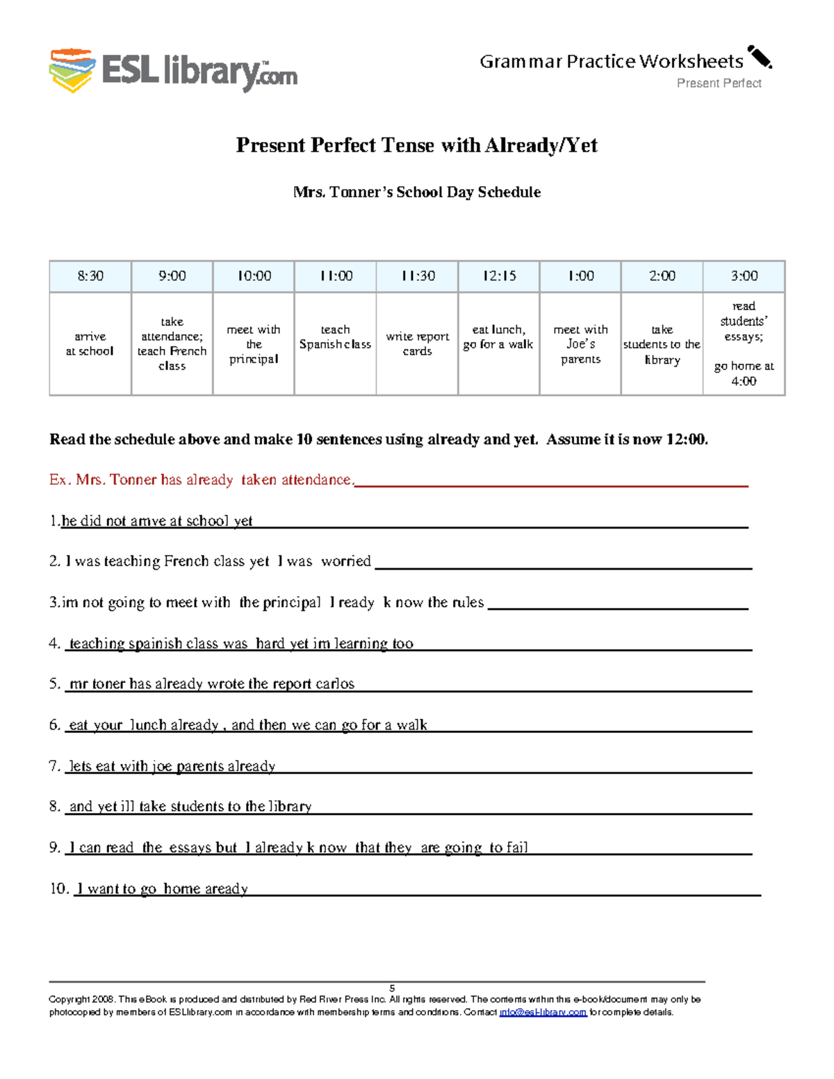 2 Meta 7.2 present perfect - Grammar Practice Worksheets Present ...