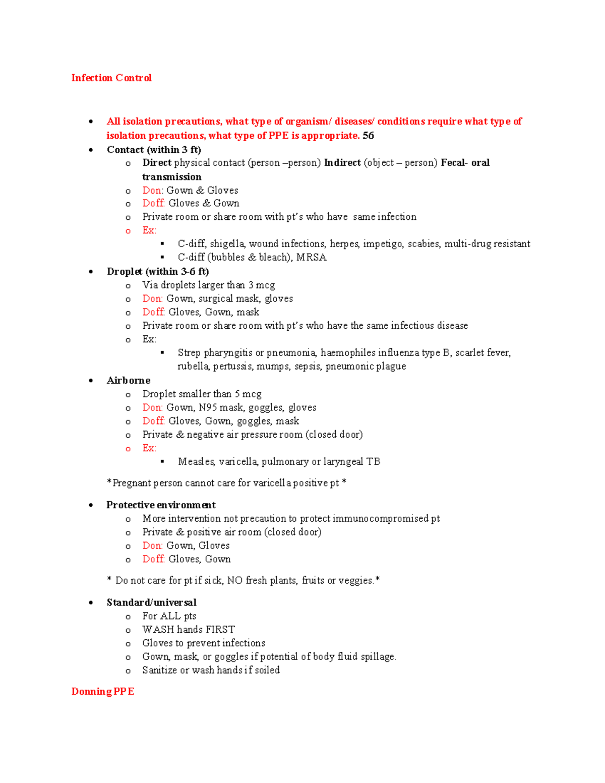 Funds quiz 1 - STUDY GUIDE - Infection Control - All isolation ...