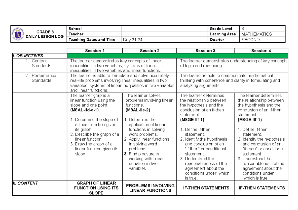 G8DLL Q2W6 LC32-34 - hope it helps - GRADE 8 DAILY LESSON LOG School ...