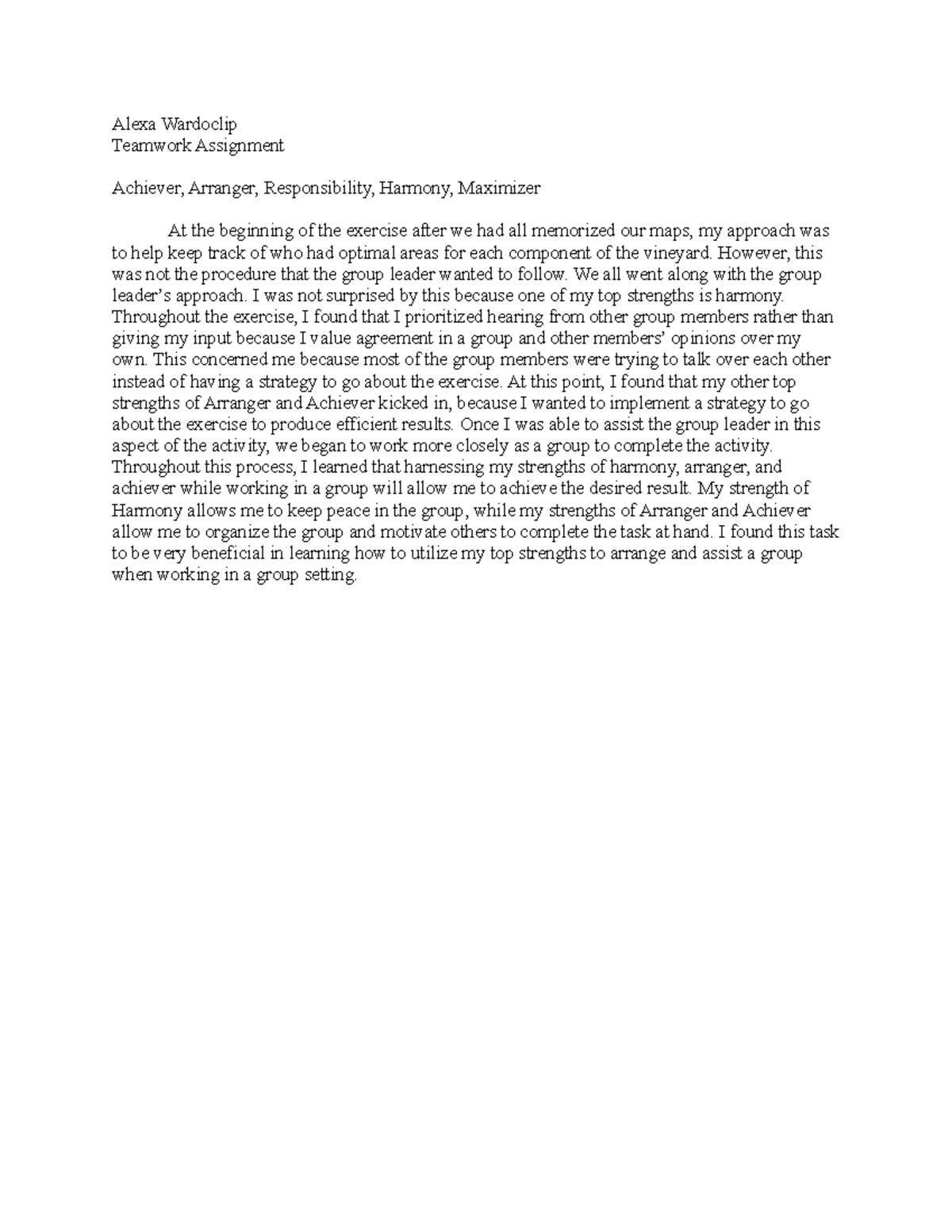 Teamwork Assignment - Alexa Wardoclip Teamwork Assignment Achiever ...